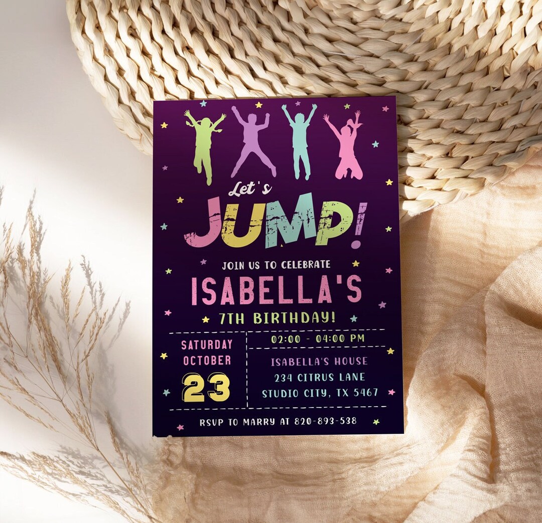 Editable Jump Birthday Invitation Jump Birthday Party Invitation ...