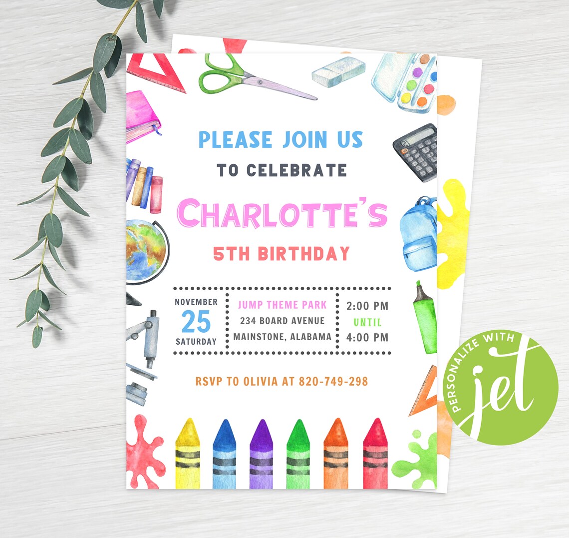 EDITABLE School Birthday Invitation Preschool Party Invitation - Etsy