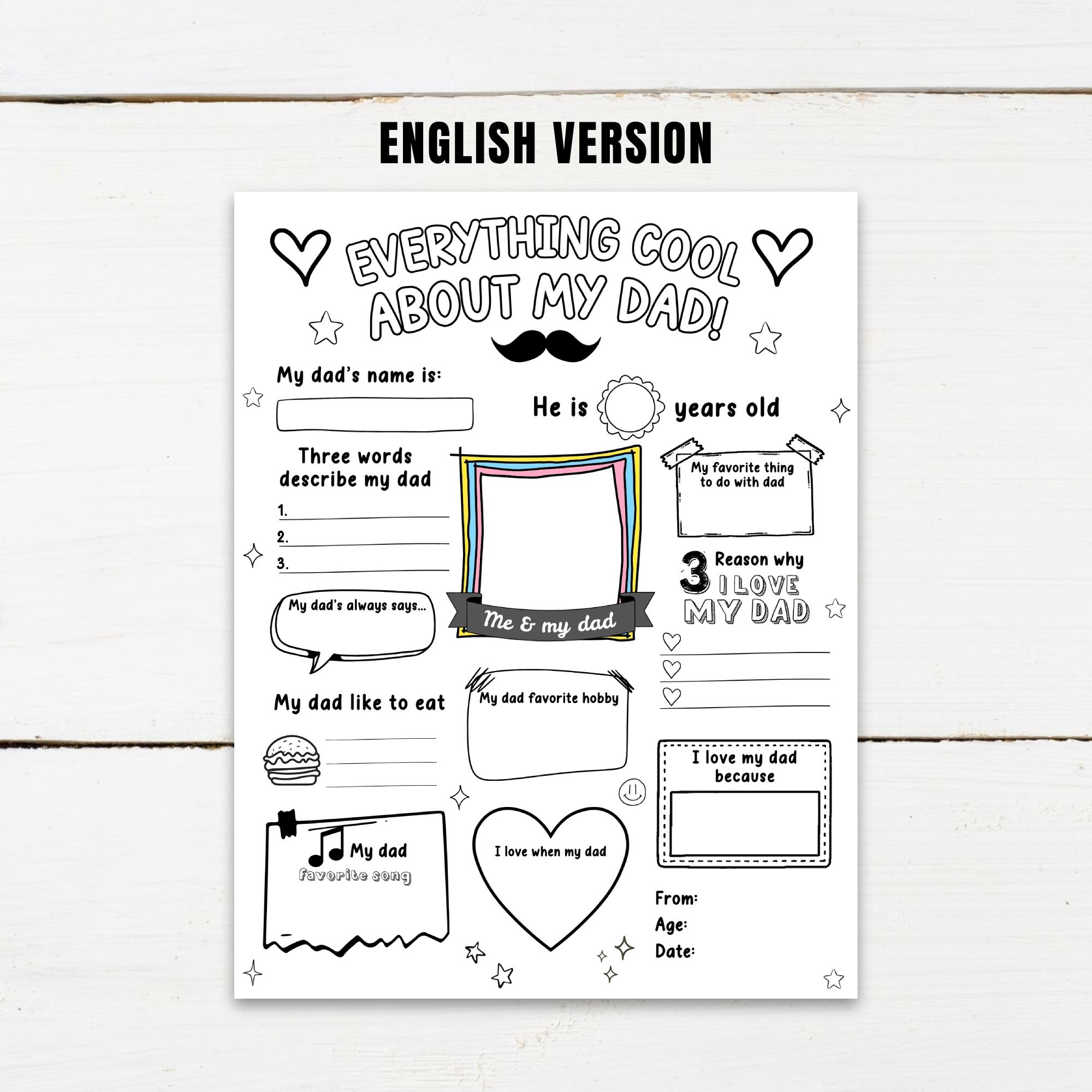 Father's Day Questionnaire: Printable DIY Gift Card, Coloring Page (PDF ...