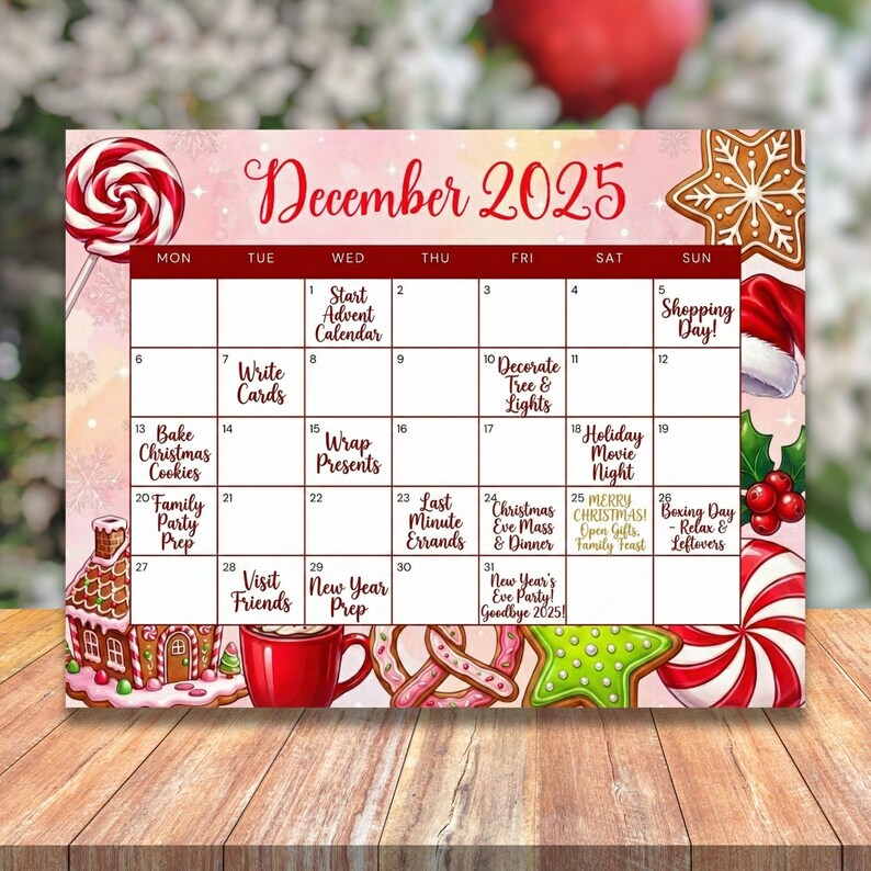 Editable Christmas Calendar 2025, Printable Holiday Planner (digital ...