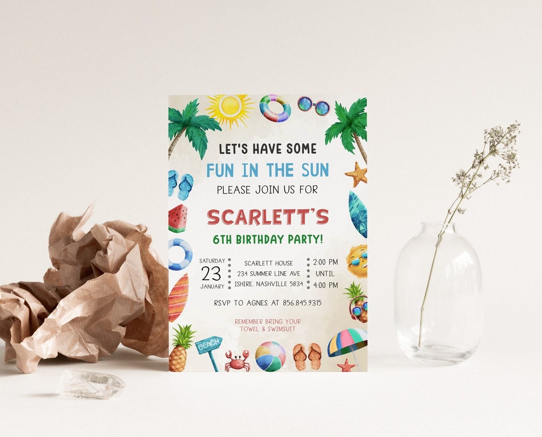 Summer Birthday Invitation Template Beach Birthday Invitation Surf ...