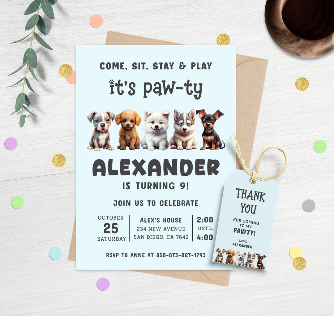Dog Birthday Invitation Template Cute Puppy Birthday - Etsy