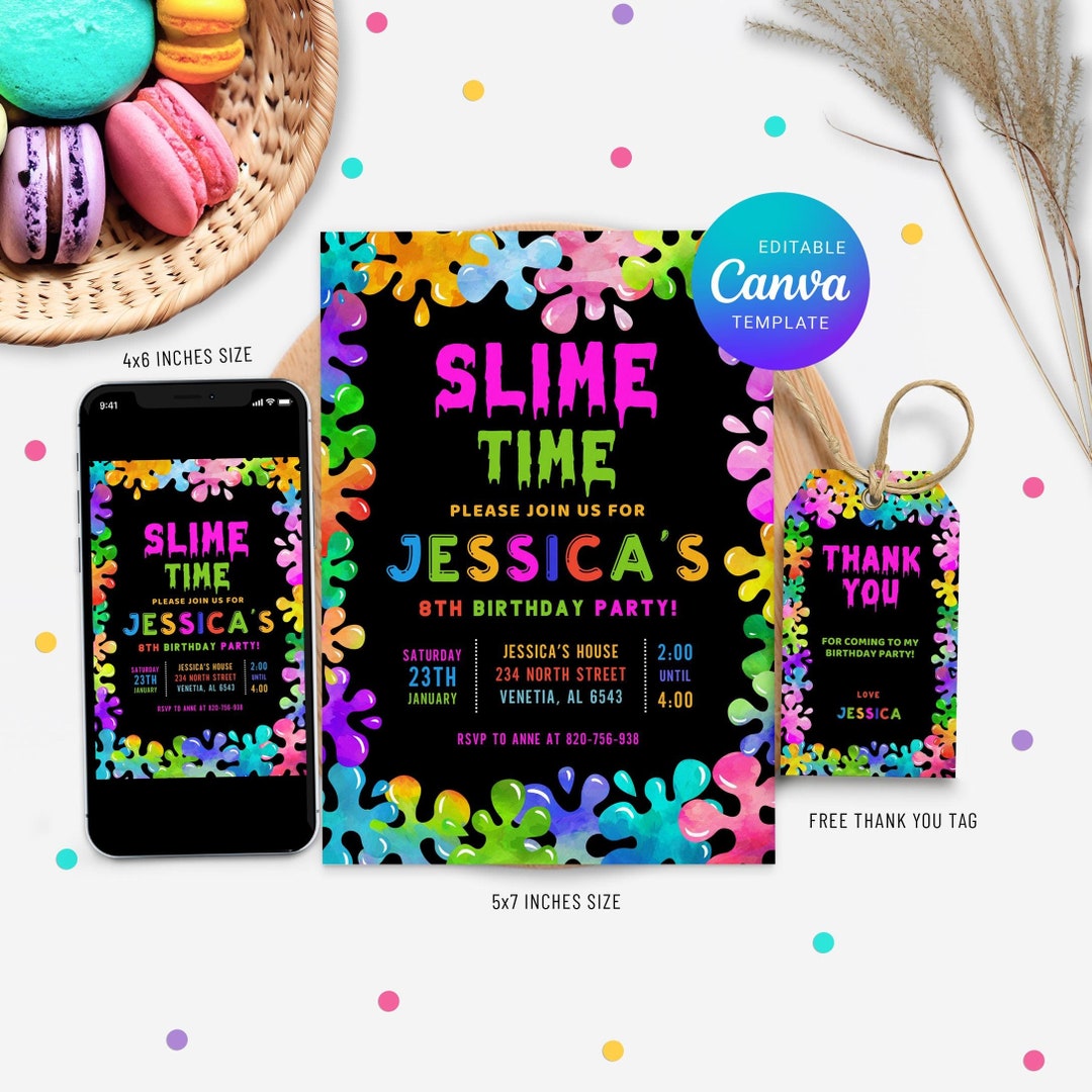 Slime Birthday Invitation Template Painting Art Invitation Editable ...