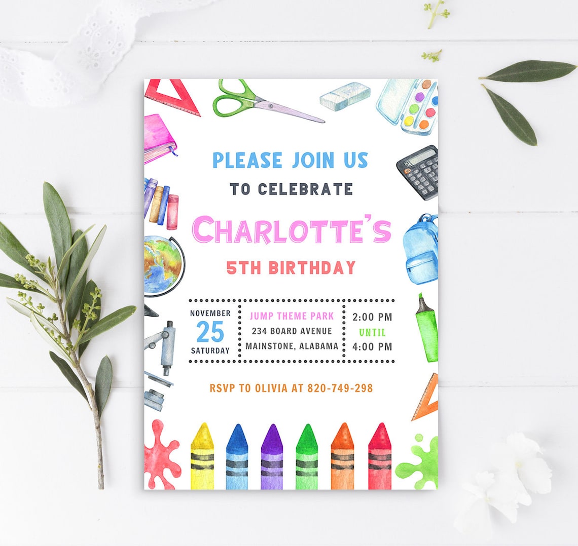 EDITABLE School Birthday Invitation Preschool Party Invitation - Etsy