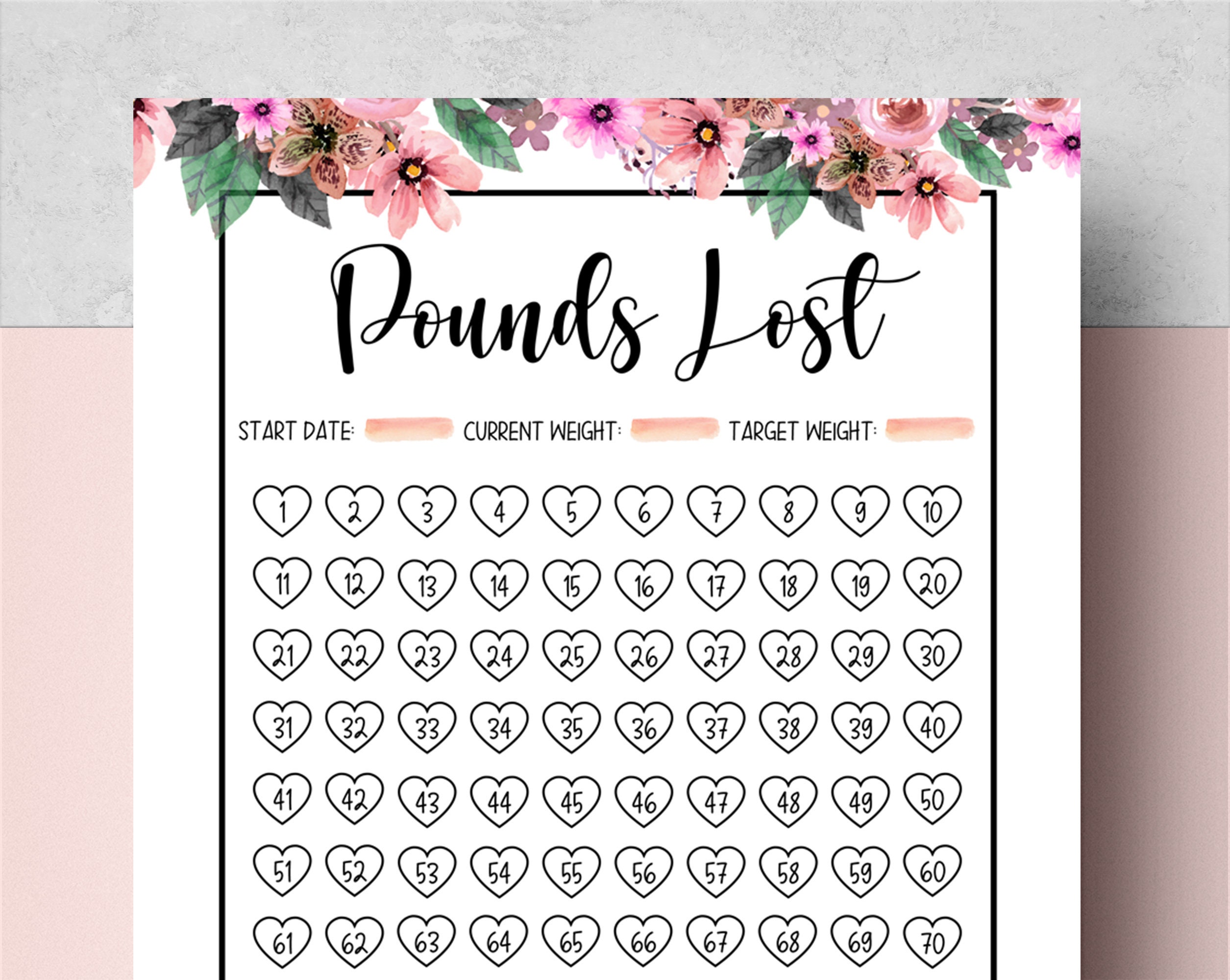 Weight Loss Tracker Printable 60lbs 60kg Motivational Chart Ph