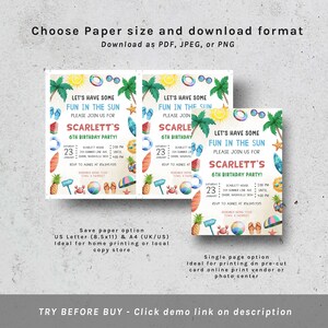 Editable Summer Birthday Invitation: Beach Holiday Party (digital ...