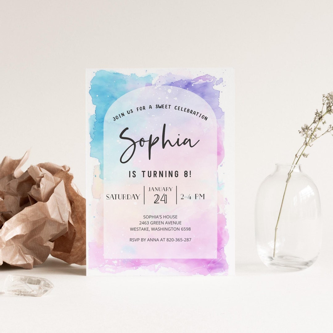 EDITABLE Rainbow Birthday Invitation Template Pink Purple Invitation ...