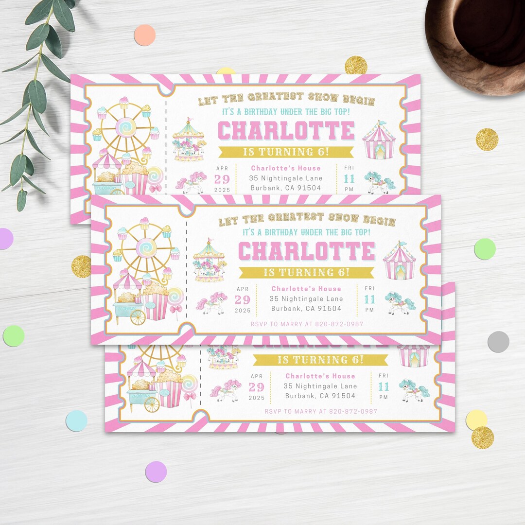 Circus Ticket Birthday Invitation Template Carnival Birthday Invite ...
