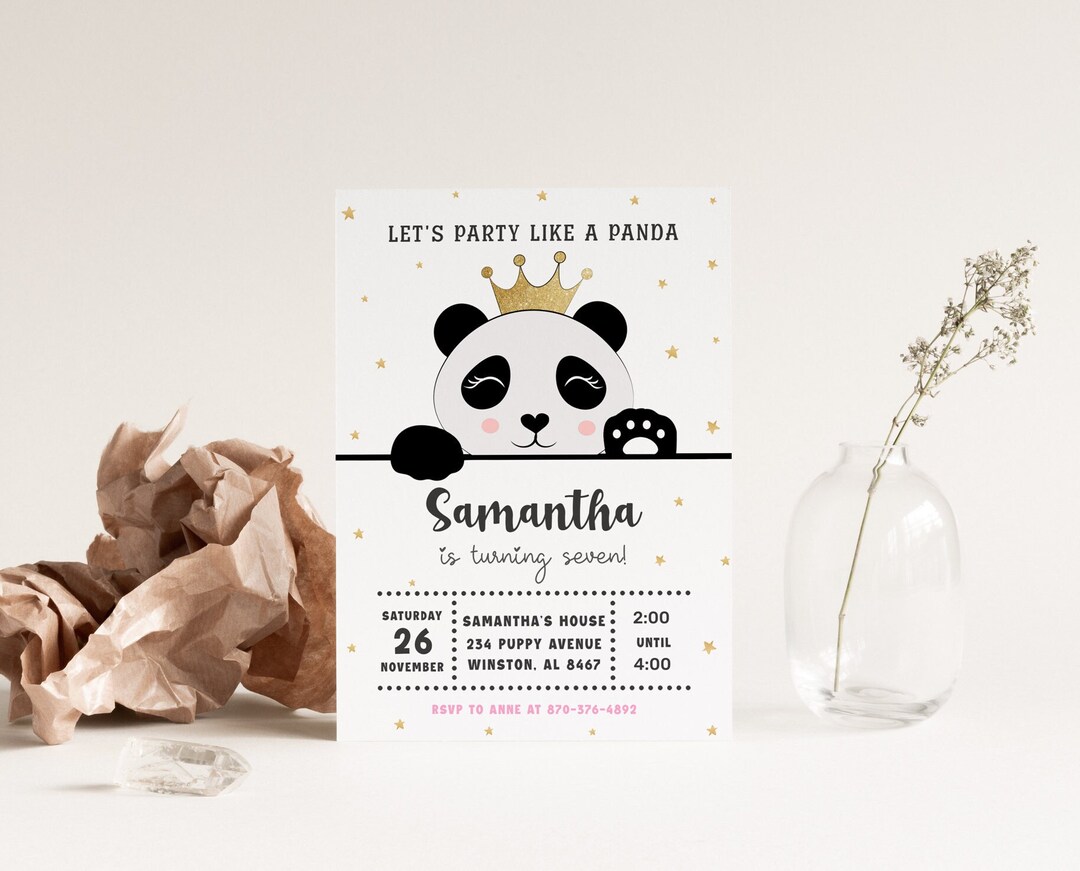 Queen Panda Birthday Invitation Panda Theme Party Invite Panda Birthday ...
