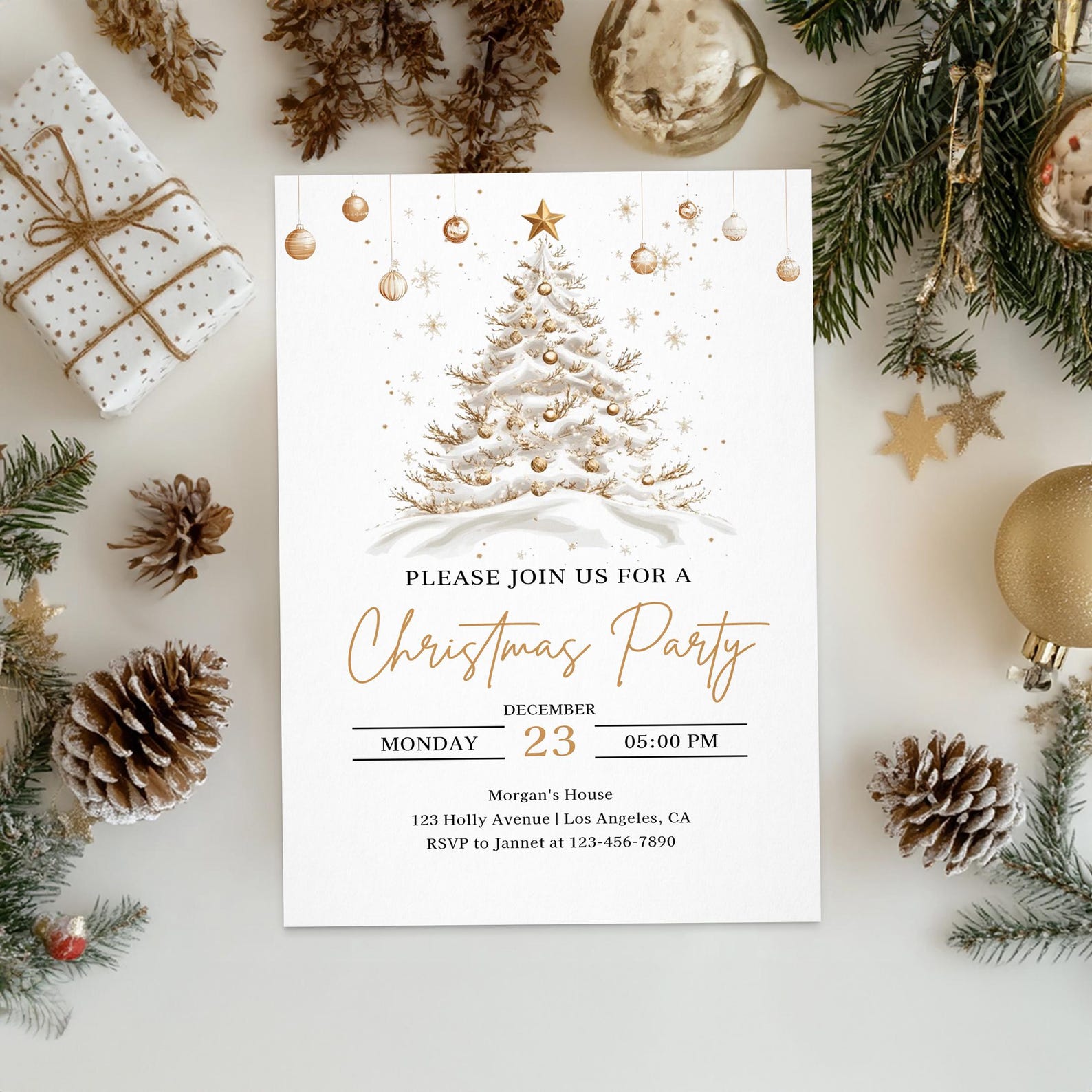 Gold Christmas Tree Party Invitation Template (digital Download) - Etsy