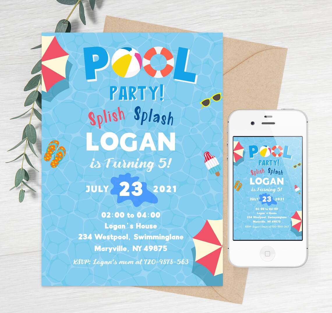 Pool Birthday Invitation Swimming Pool Party Birthday Invite - Etsy