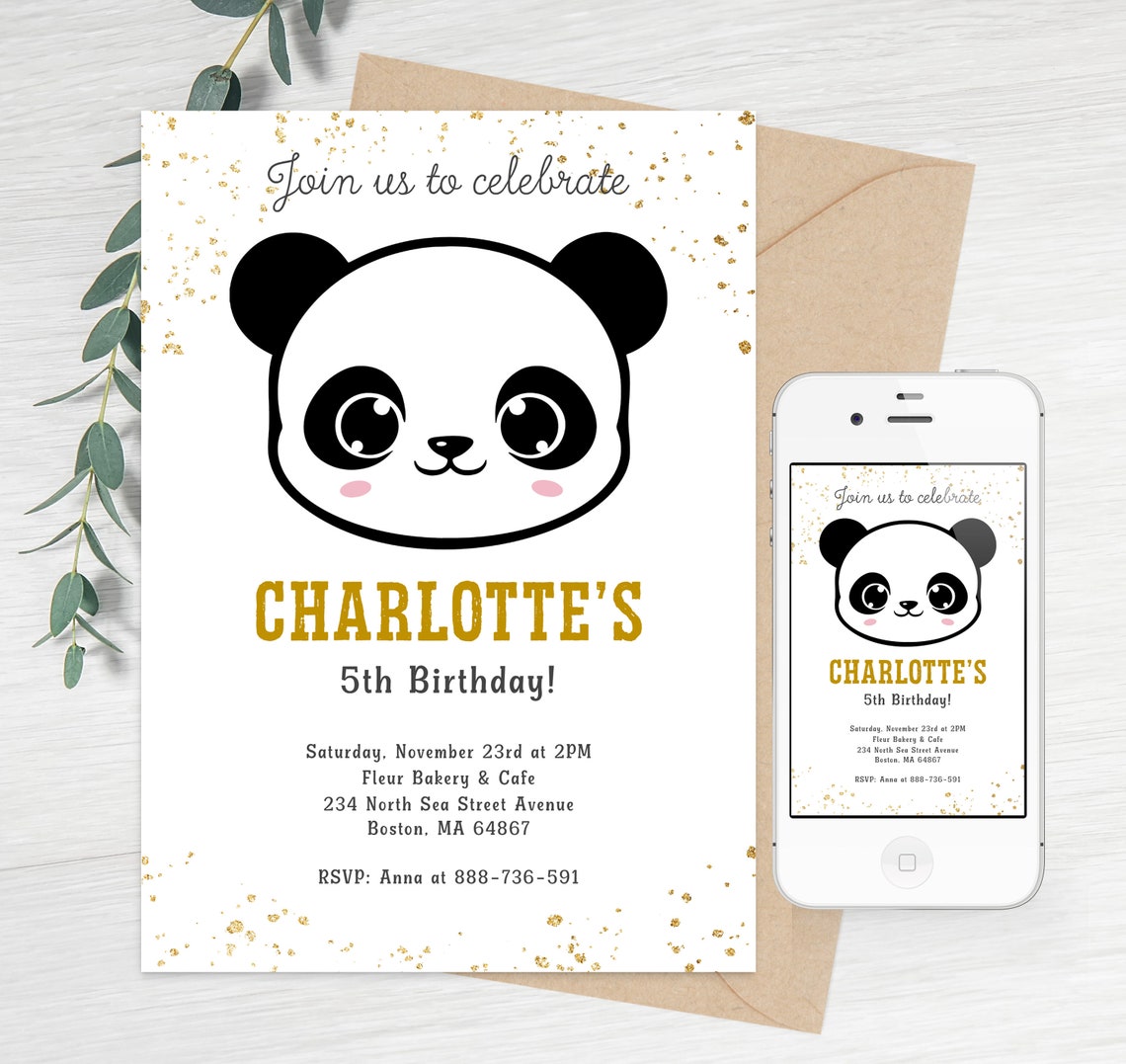 Panda Birthday Invitation Panda Theme Party Panda Birthday | Etsy