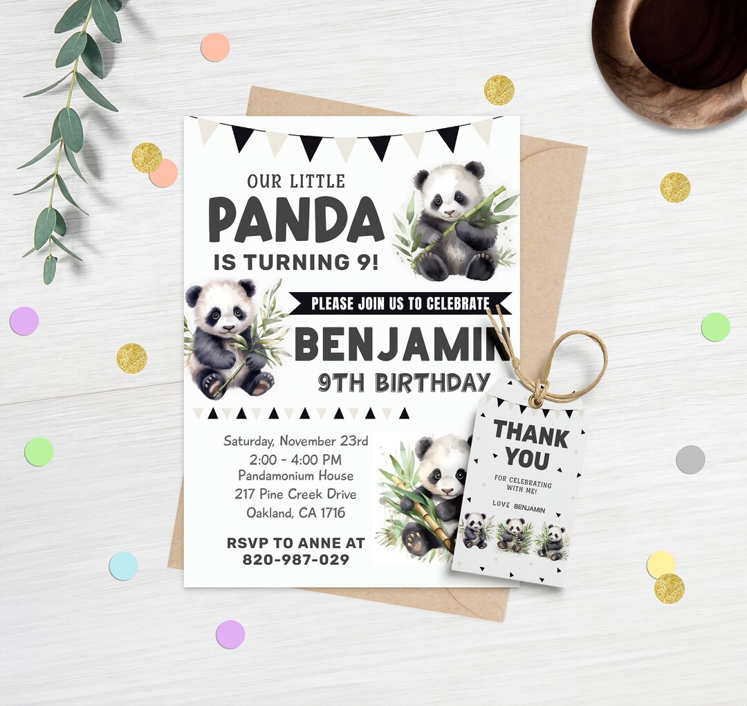 Editable Panda Birthday Invitation Panda Birthday Theme Panda Birthday ...