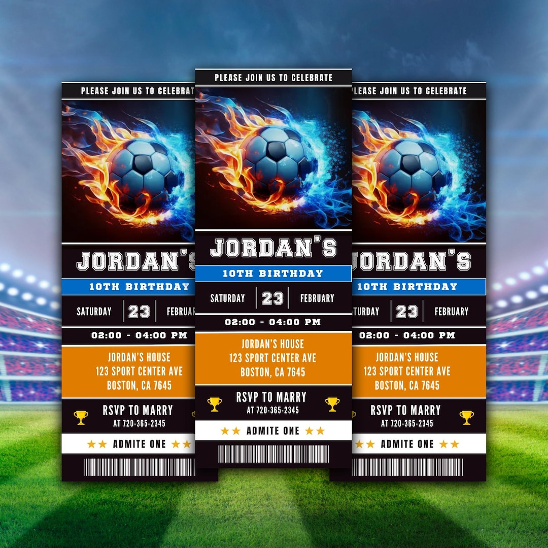 Editable Soccer Ticket Birthday Invitation Template Canva Ticket ...