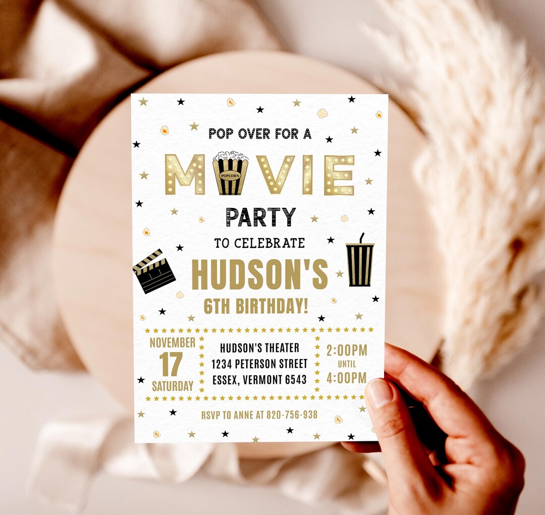 Editable Movie Ticket Invitation, Movie Party Birthday Invitation ...
