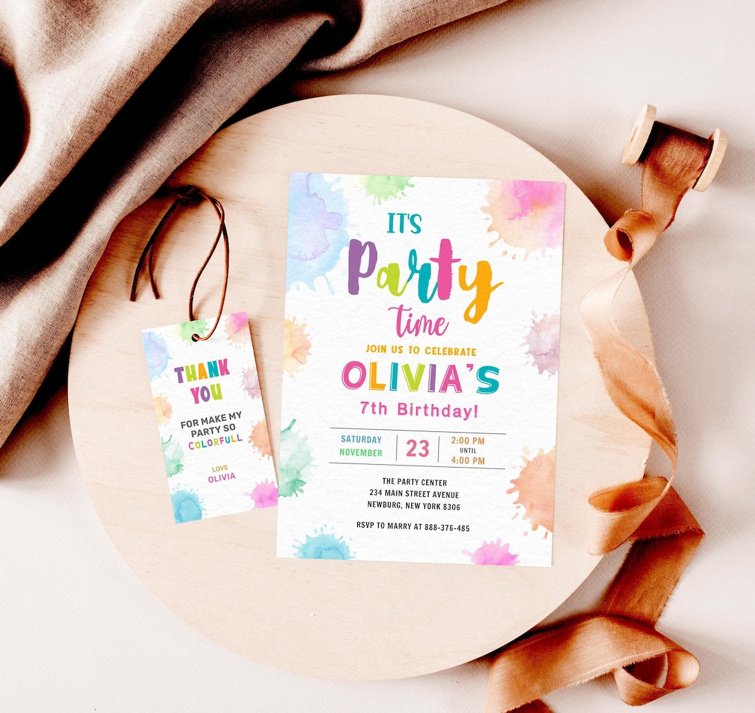 EDITABLE Colorful Birthday Invitation, Rainbow Birthday, Painting ...