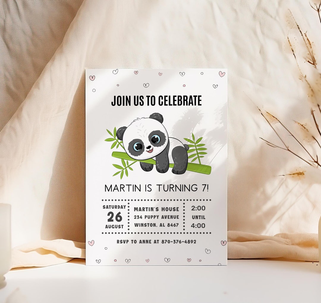 EDITABLE Panda Birthday Invitation Template Safari Party Invite Panda ...