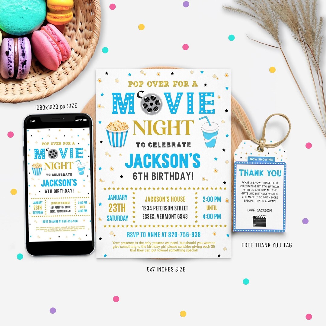 EDITABLE Movie Birthday Invitation Template Cinema Invitation Theater ...