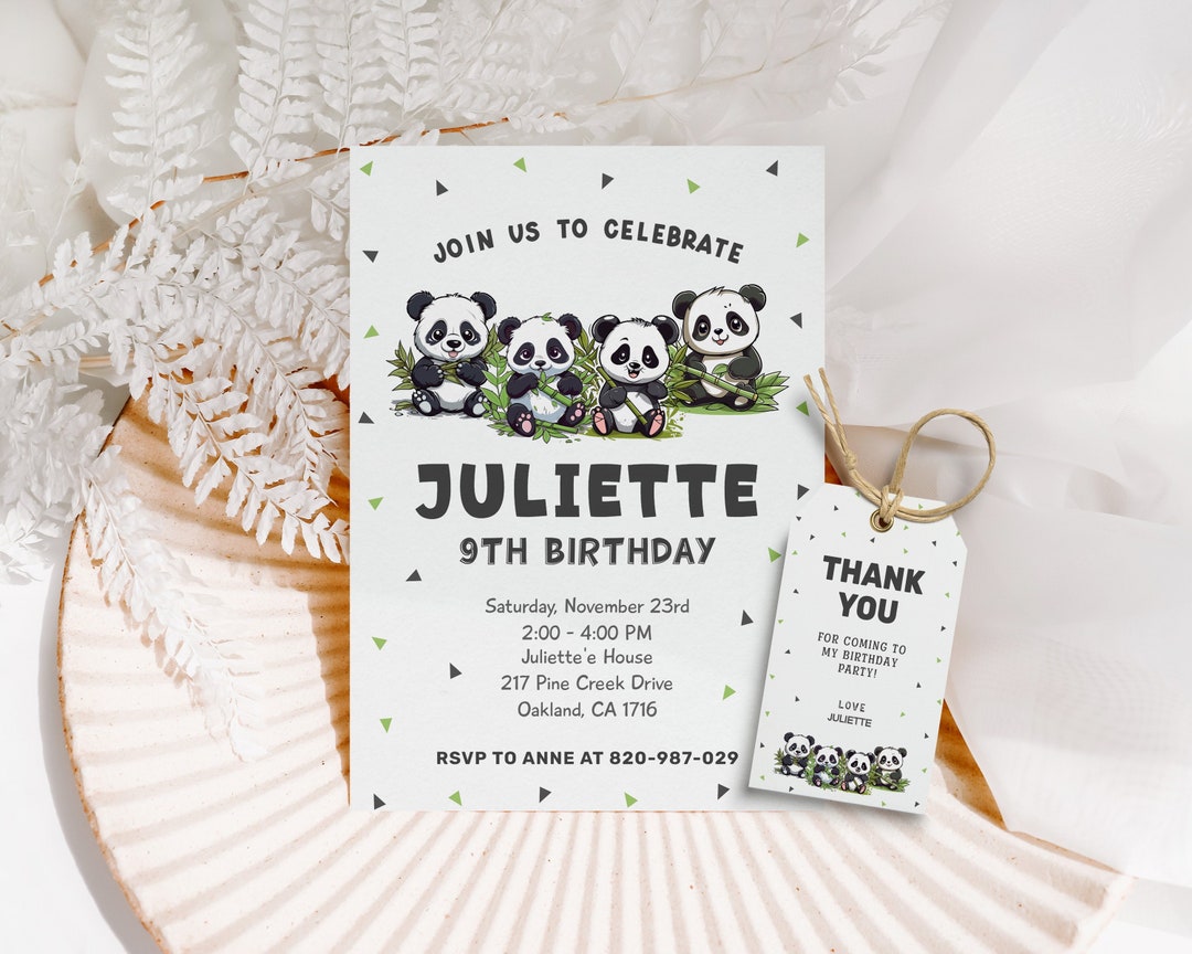 Editable Cute Panda Birthday Invitation Panda Birthday Theme Panda ...