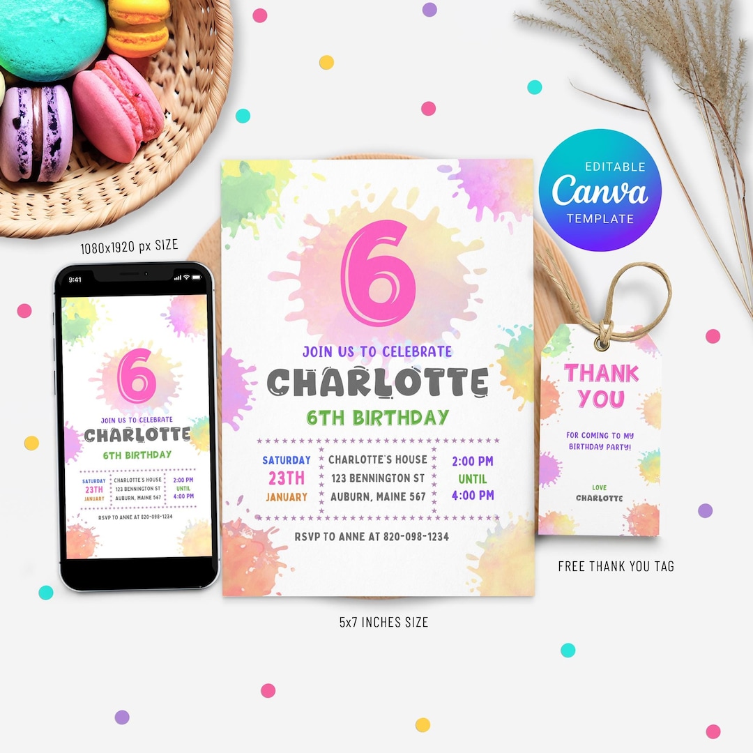 Painting Splatter Birthday Invitation Template: Rainbow Art Party ...