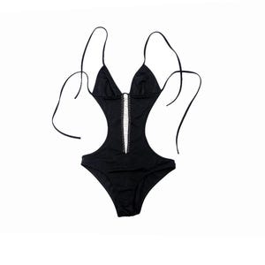 Diesel 2000s Black Cutout One-piece Halter Swimsuit With Metallic Chain ...