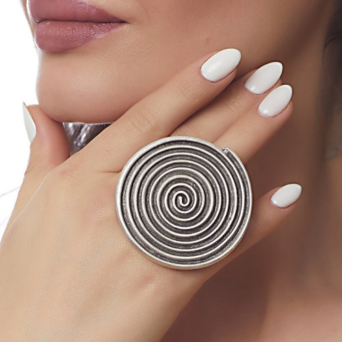 Large Spiral Ring Boho Silver Adjustable Big Statement Ring | Etsy