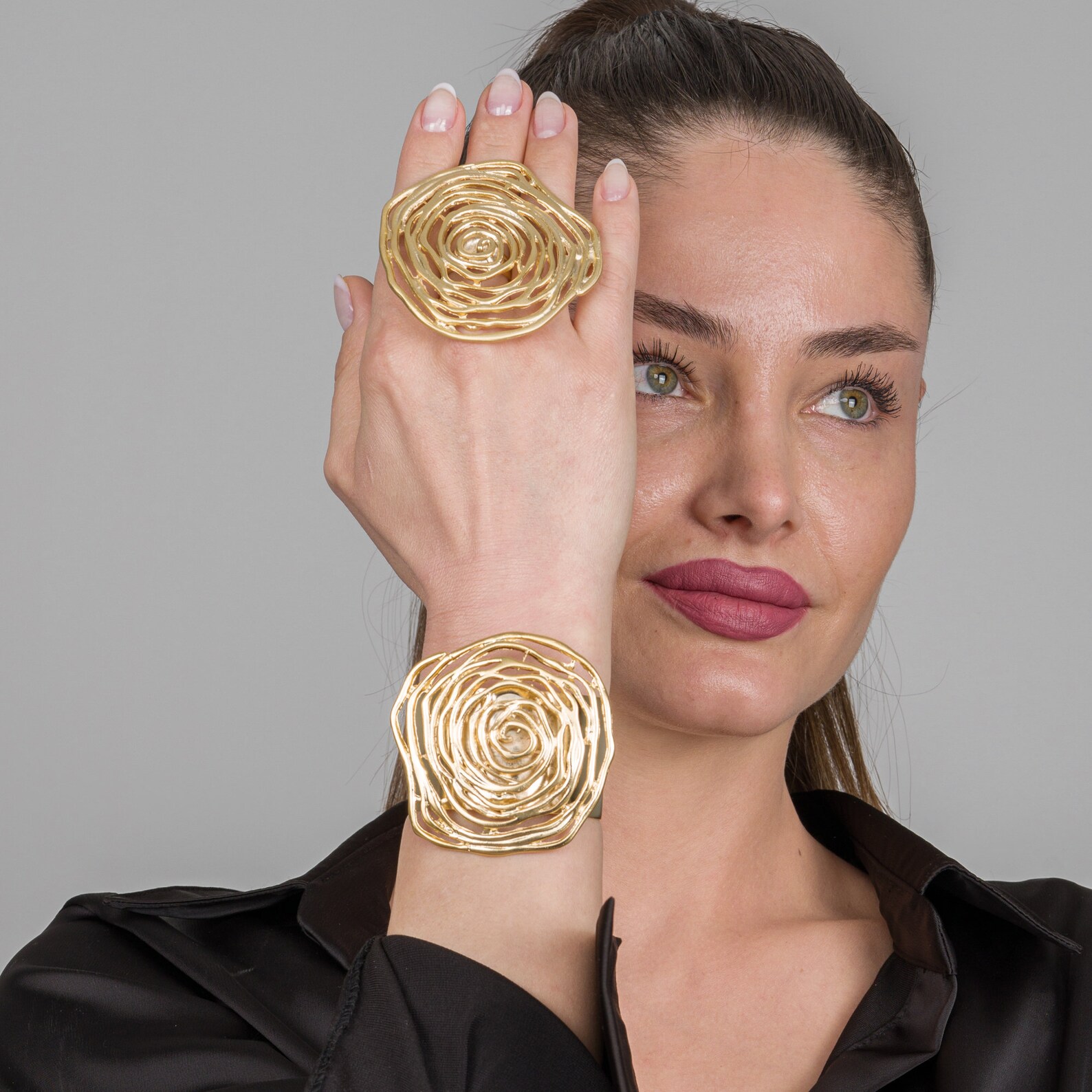 Gold Wire Cuff Bracelet & Ring Set Adjustable Statement Ring - Etsy