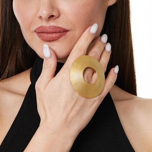 Huge Bold Gold-plated Brass Rings - Adjustable Chunky Fashion Rings for ...
