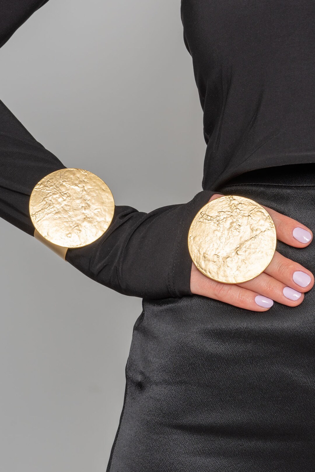 Gold Disc Ring & Bracelet Set Statement Textured Jewelry, Bold ...