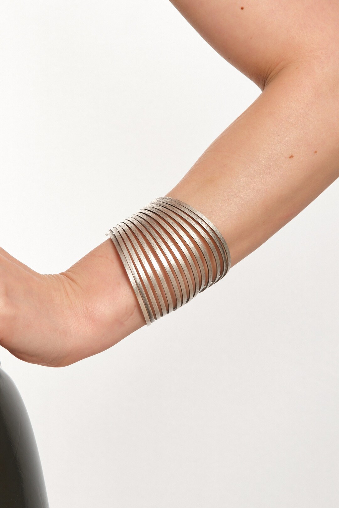 Boho Metal Cuff Bracelet - Chic Silver Spiral Armlet, Trendy Wire ...