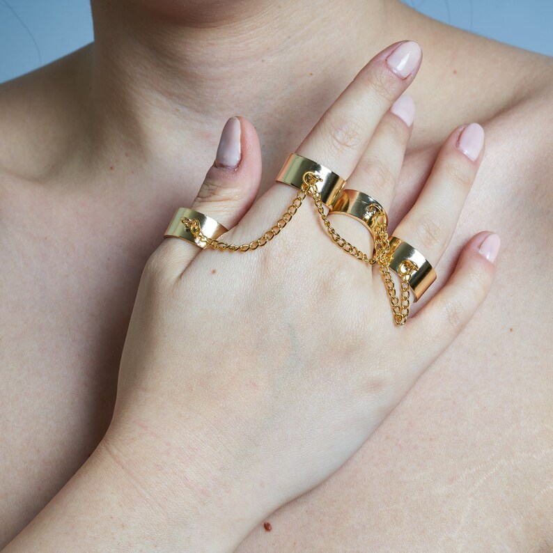 4 Finger Chain Linked Ring Adjustable Boho Rings Aesthetic - Etsy