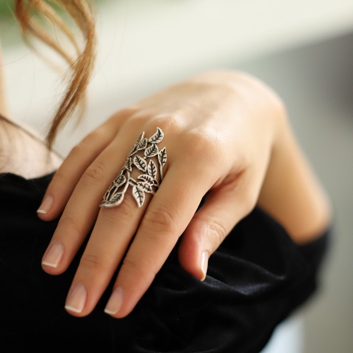 Adjustable Full Finger Floral Ring Poison Ring Silver Boho | Etsy