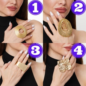 Huge Bold Gold-plated Brass Rings - Adjustable Chunky Fashion Rings for ...