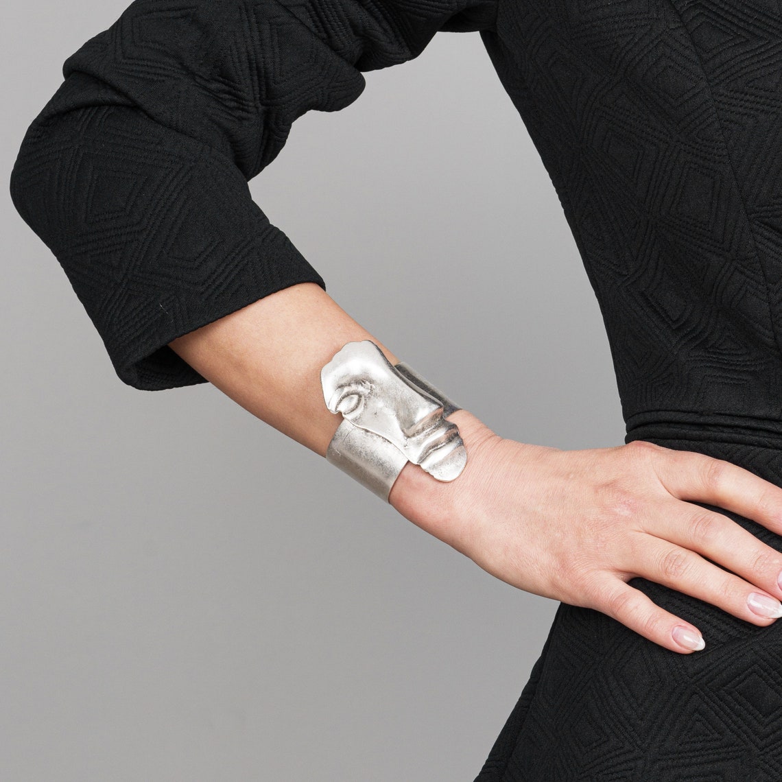 Abstract Face Cuff Bracelet & Ring Set Adjustable Statement - Etsy