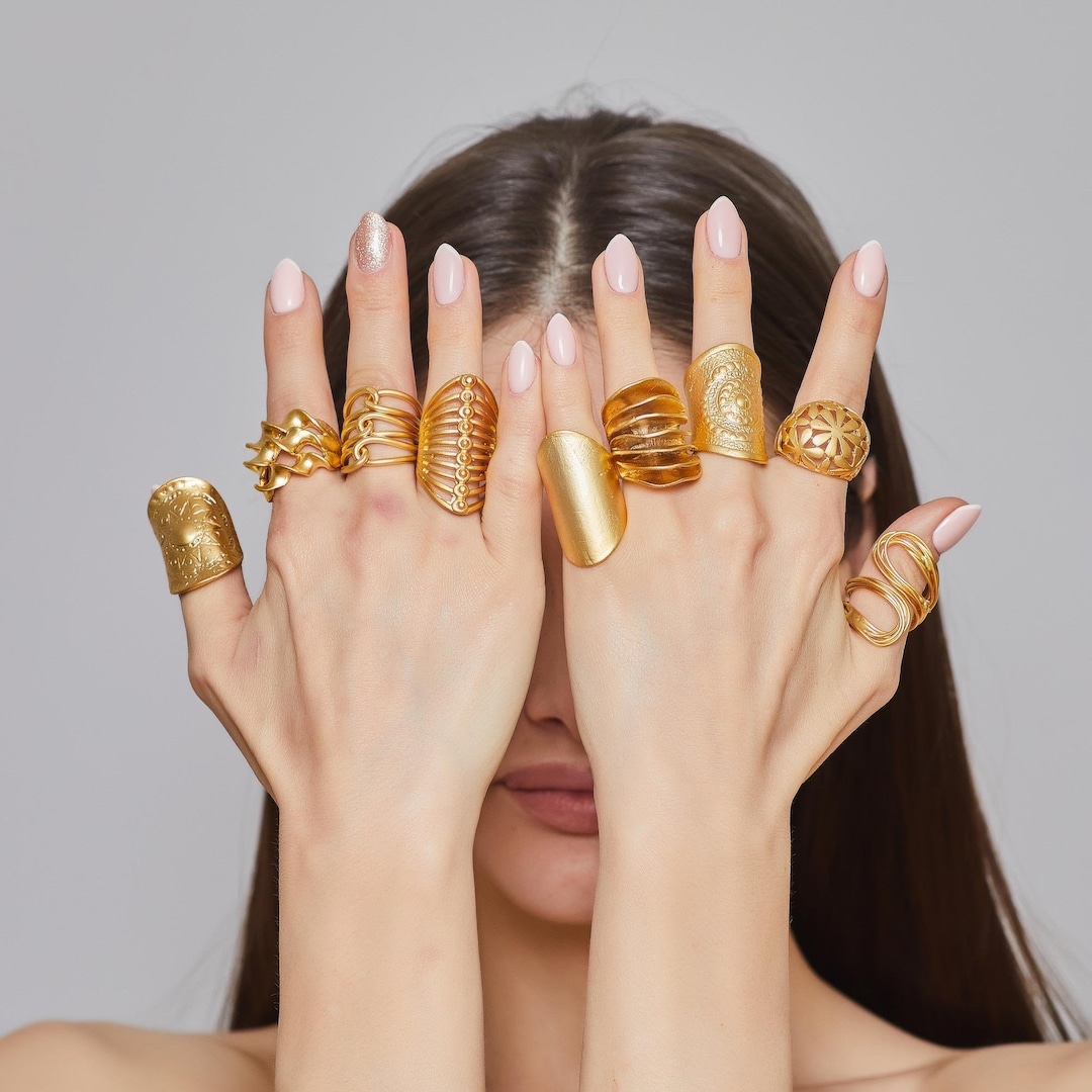 Adjustable Aesthetic Statement Rings, Gold Boho Ring, Chunky Wide Band ...