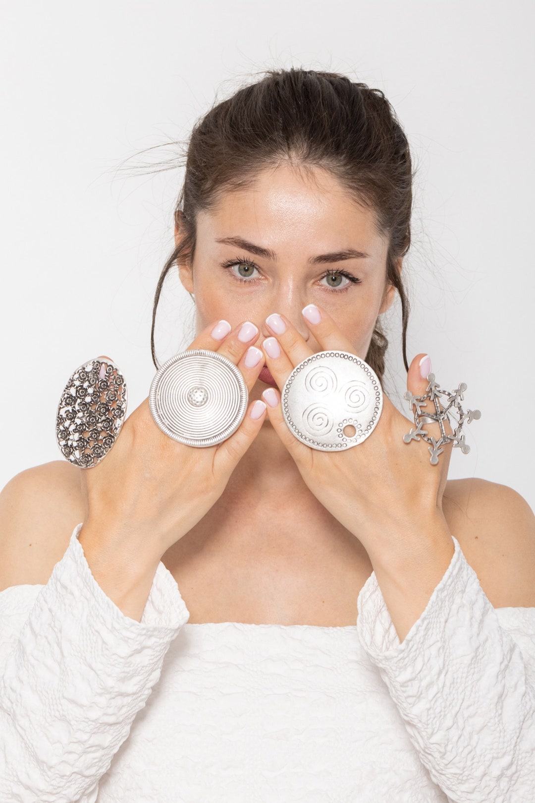 Big Rings for Women, Silver Statement Rings, Adjustable Chunky Rings ...