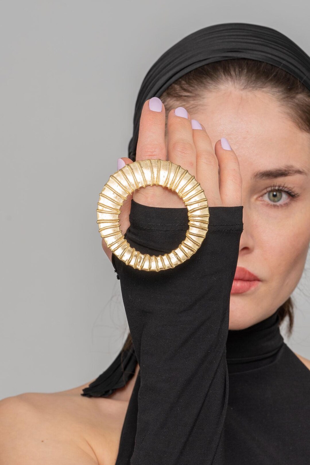 Bold Gold Statement Ring, Sculptural Circular Ring, Adjustable Handmade ...