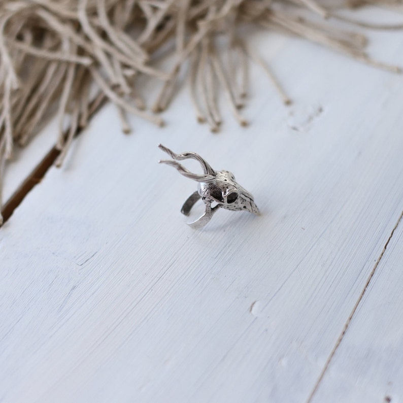 Hippie Deer Skull Ring Gothic Adjustable Statement Ring Boho - Etsy