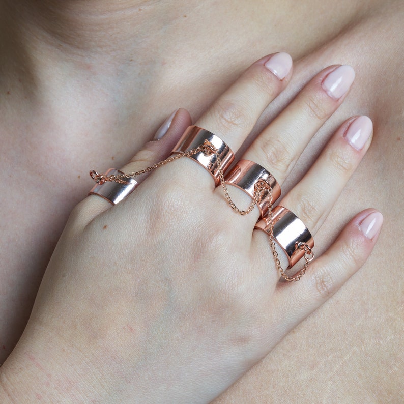 4 Finger Chain Linked Ring Adjustable Boho Rings Aesthetic | Etsy