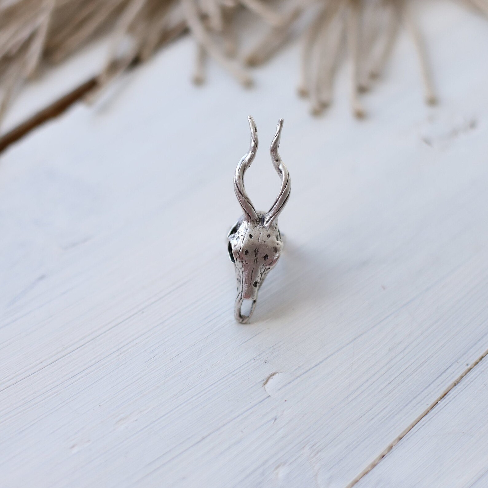 Hippie Deer Skull Ring Gothic Adjustable Statement Ring Boho - Etsy
