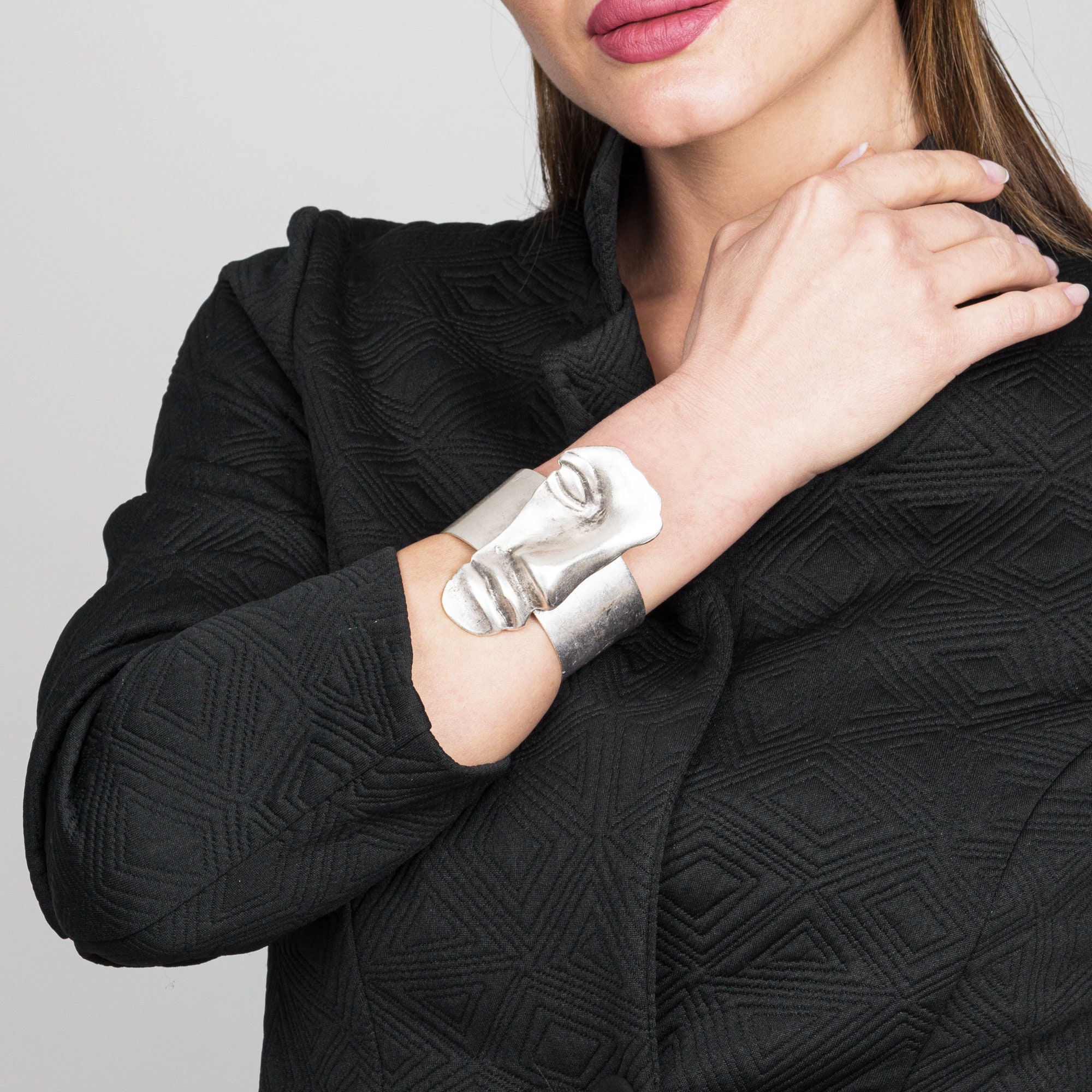 Abstract Face Cuff Bracelet & Ring Set Adjustable Statement - Etsy