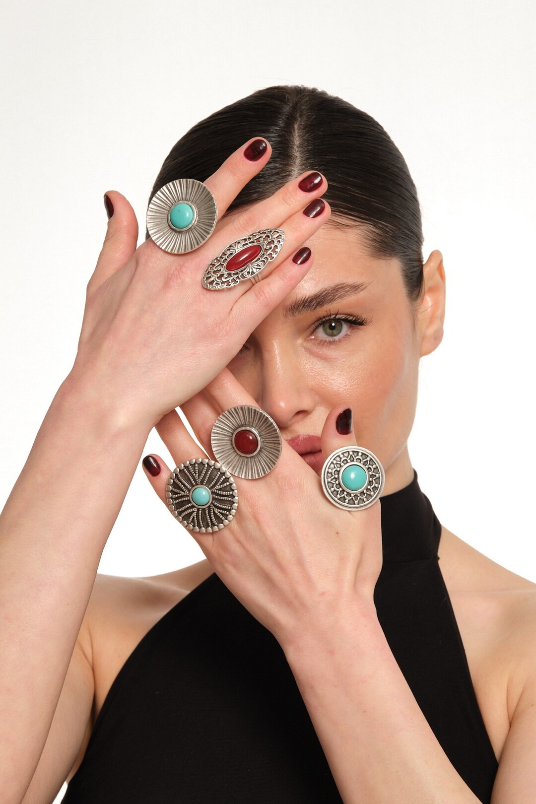 Boho Chic Statement Ring - Chunky Gemstone, Bold Silver Vintage ...