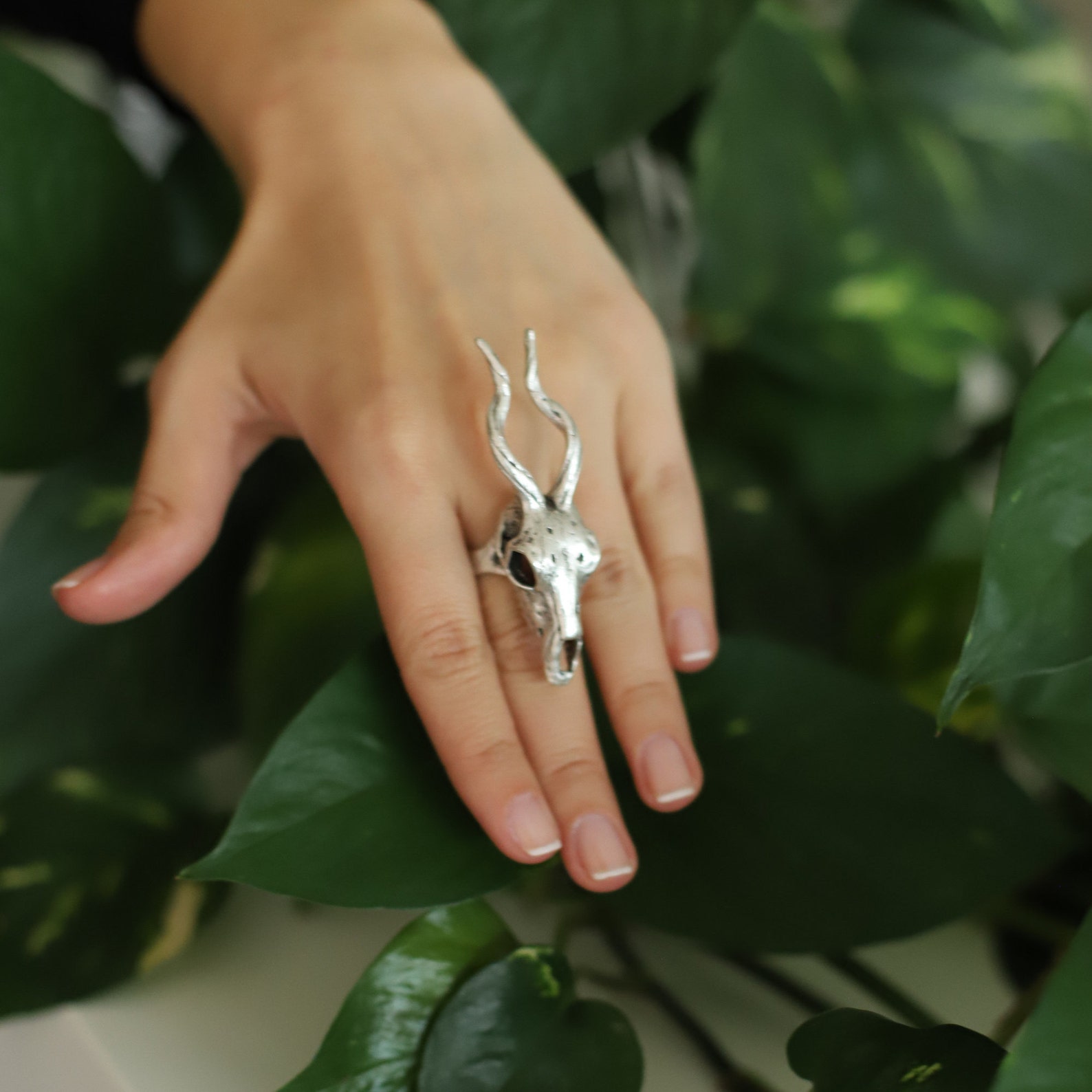 Hippie Deer Skull Ring Gothic Adjustable Statement Ring Boho - Etsy