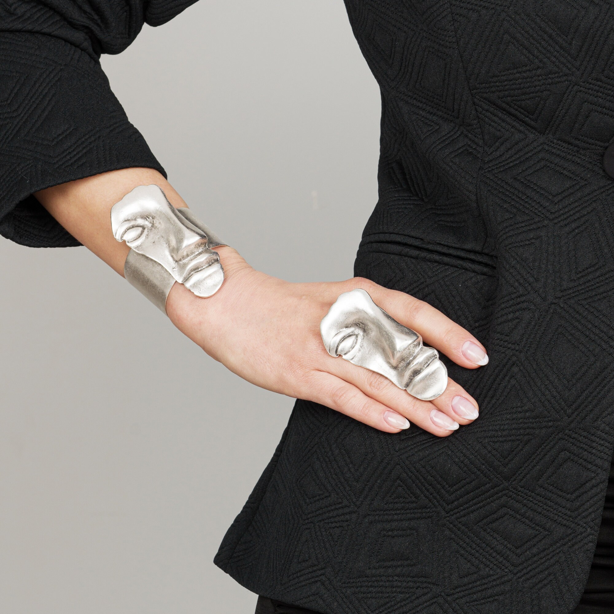 Abstract Face Cuff Bracelet & Ring Set Adjustable Statement - Etsy
