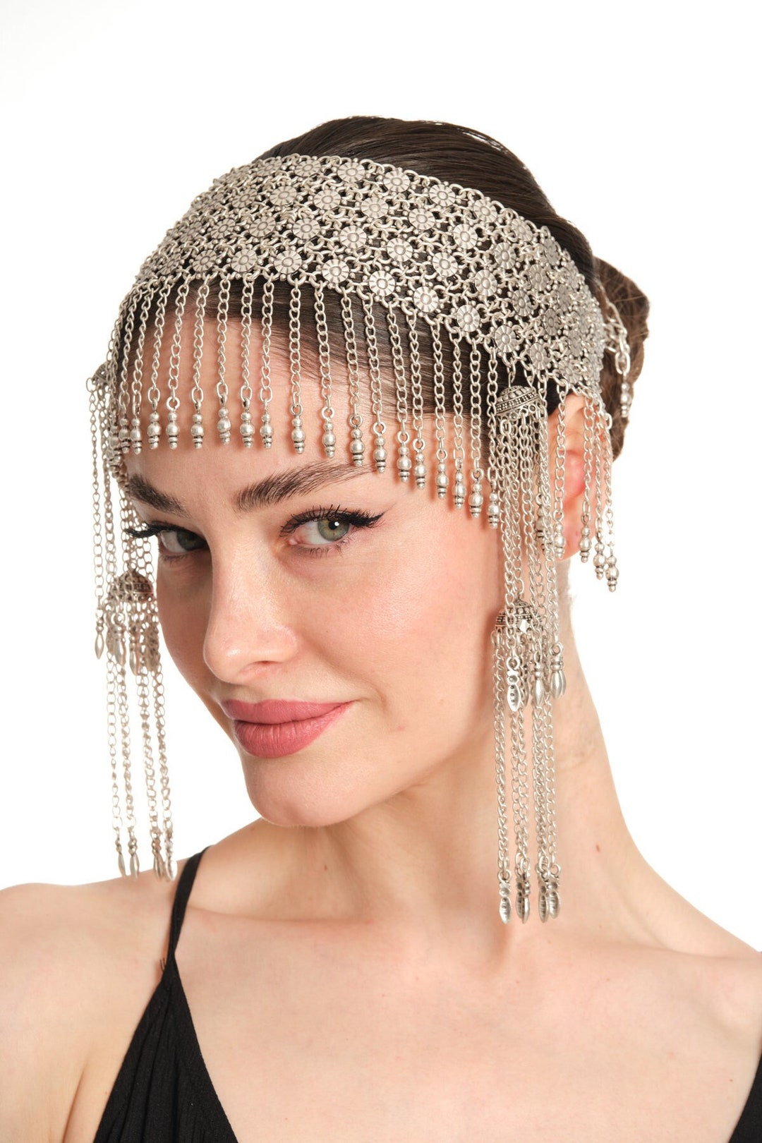 Ornate Silver Bridal Headpiece, Vintage Bohemian Bridal Head Chain ...