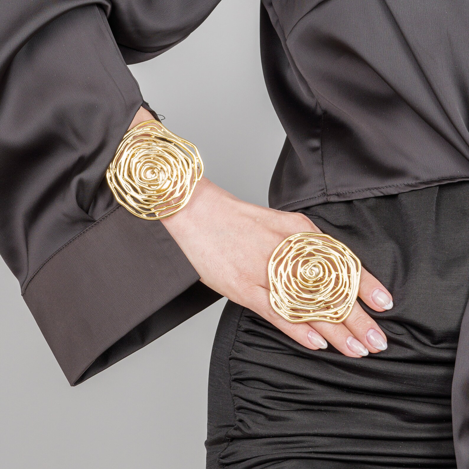 Gold Wire Cuff Bracelet & Ring Set Adjustable Statement Ring - Etsy