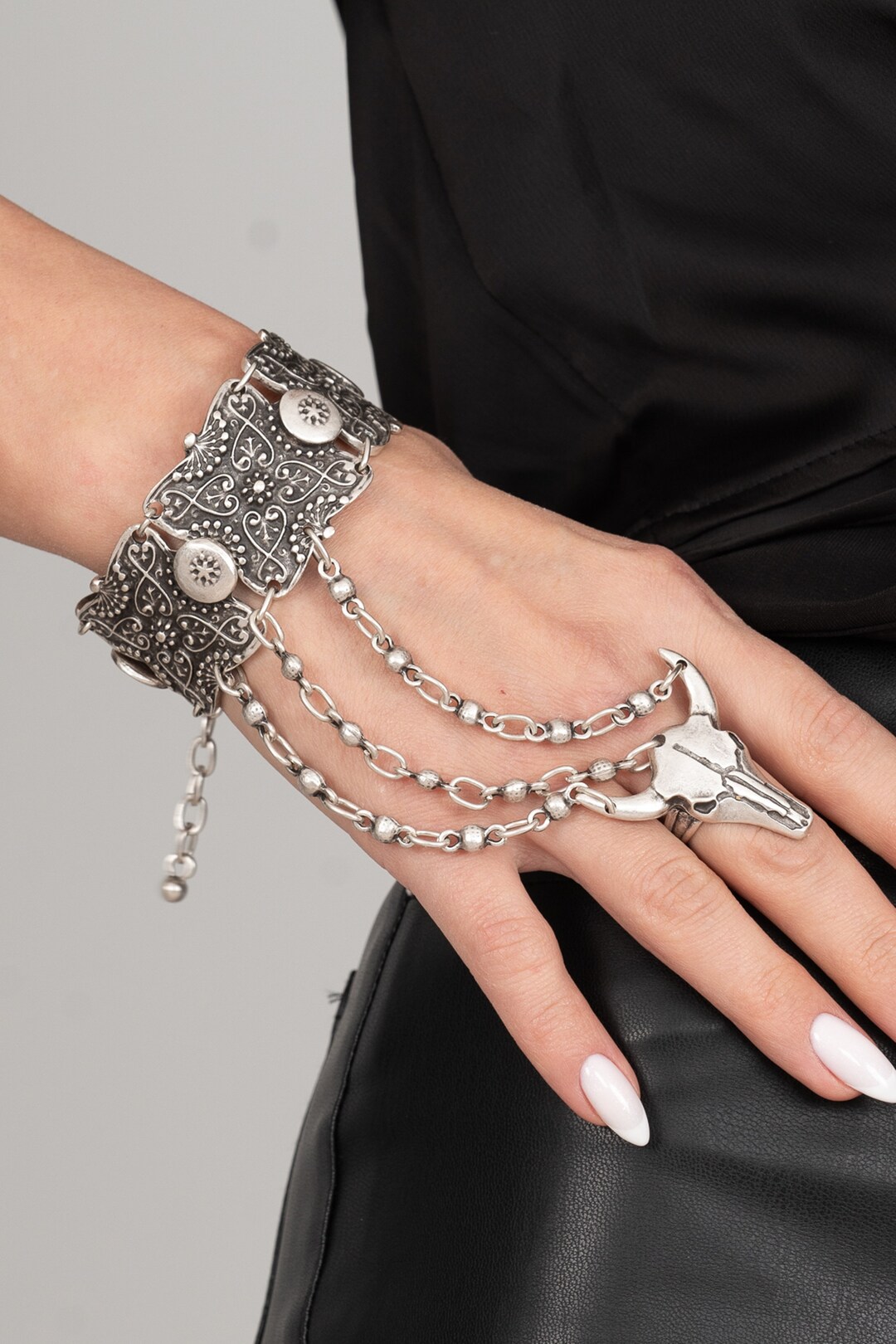 Hand Bracelet With Bull Gothic Hand Chain All Finger Rings - Etsy