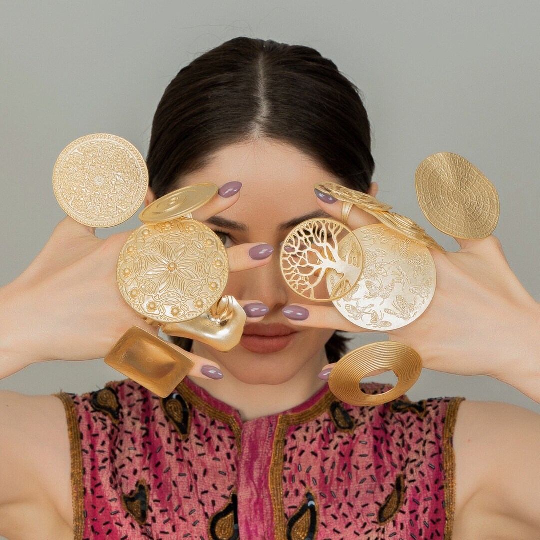 Gold Statement Rings, Adjustable Large Rings, Boho Style Big Rings ...