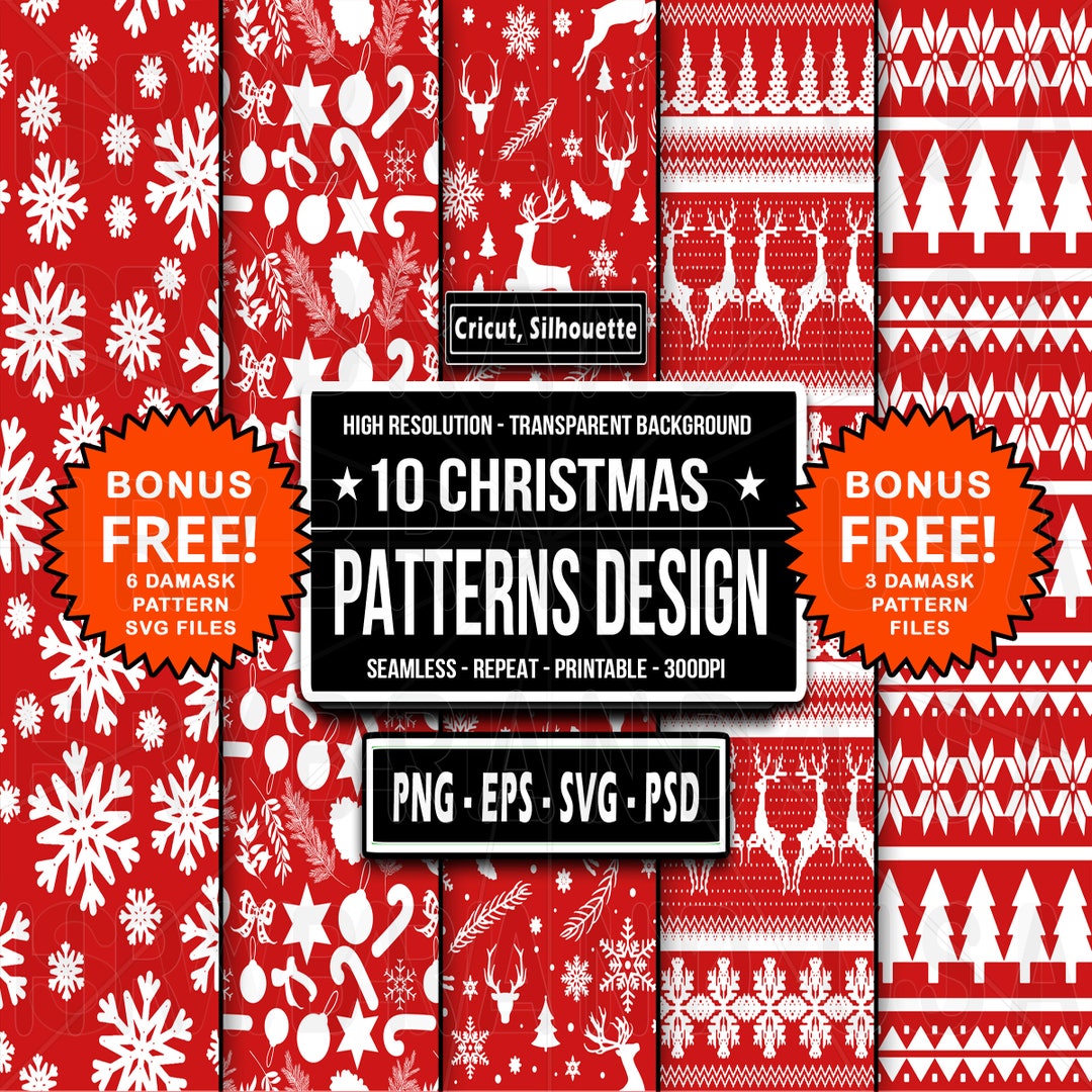 10 Christmas Seamless Pattern Design Svg Png Eps Psd Digital Christmas ...