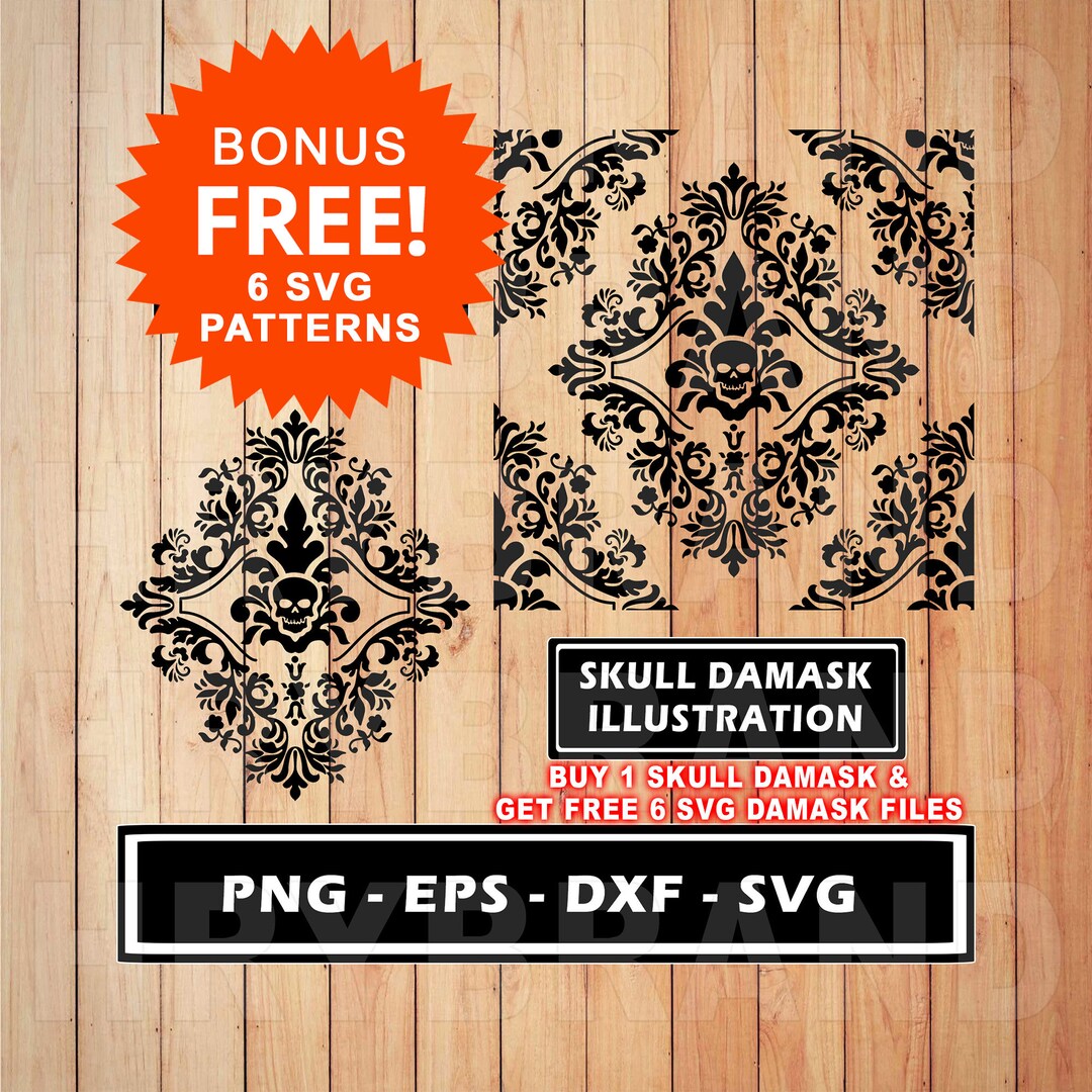 Skull Damask Seamless Pattern With 6 Svg Free Print Floral, Baroque ...